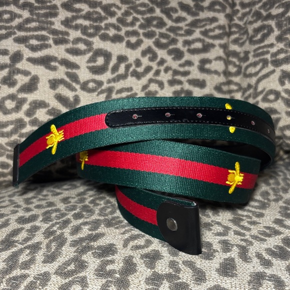 Accessories | Bee Belt Strap No Buckle Red Green Striped Belt Bee ...